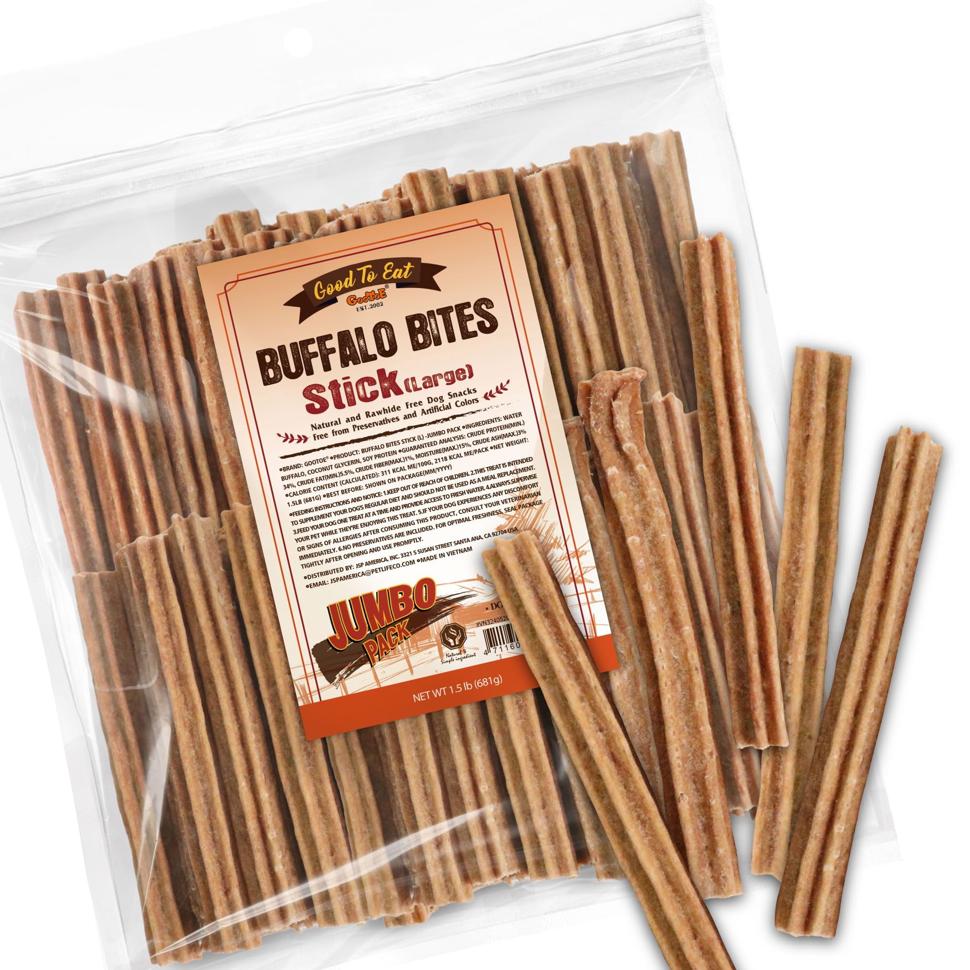 Gootoe Buffalo Dog Treats, Buffalo Bites AIS1 Stick (Large) 1.5 lb ...
