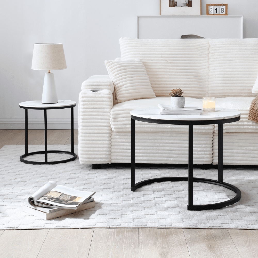 Gooture Set of 2 Coffee Table Nesting Side Round End Tables – Modern ...
