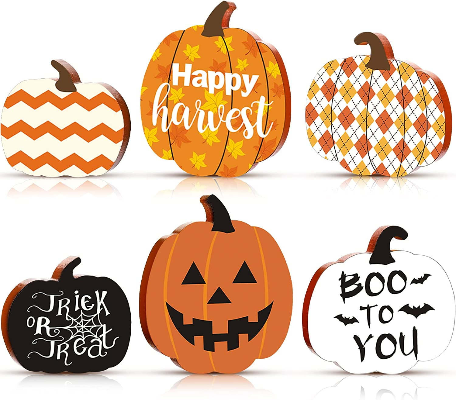 Goowill 3 Piece Wood Autumn Pumpkin Table Decor, Double Sided ...