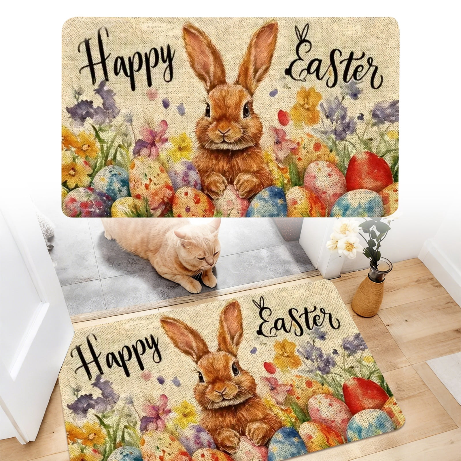 Goowood Bunny Rug Easter Rug Easter Bunny in Bouquet Bathroom Rugs and ...