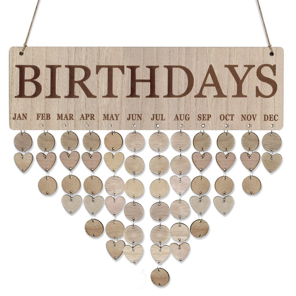 Goowood Family Birthday Reminder Calendar Plaque with 50 Tags Wood Wall ...