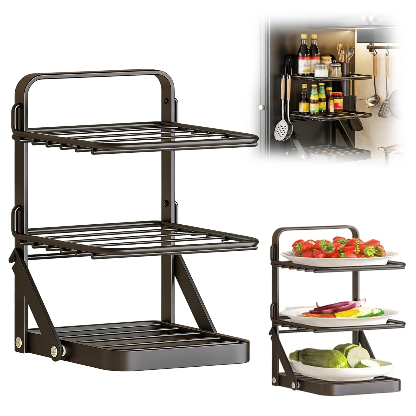 Goowood Foldable Wall Mounted Kitchen Prep Station Multi Tier Vegetable ...