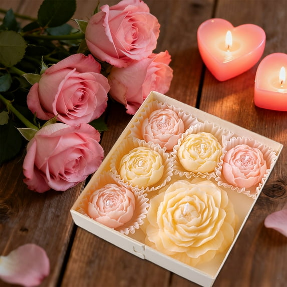Goowood Peony Shaped Scented Candles (6 Pack) Stylish Delicate ...