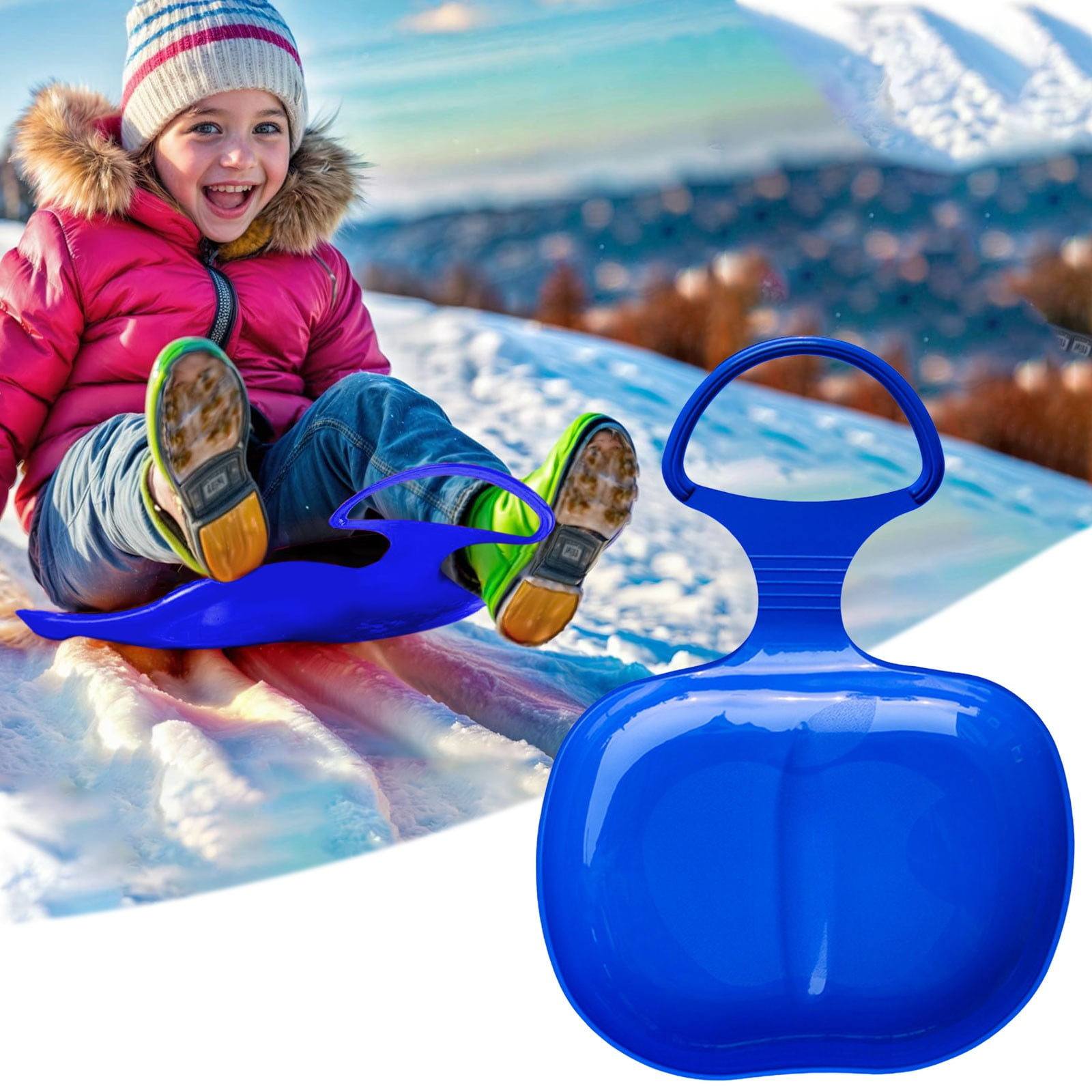 Goowood Snow Sled for Kids and Adults 2 Pack Plastic Toboggan Sleds ...