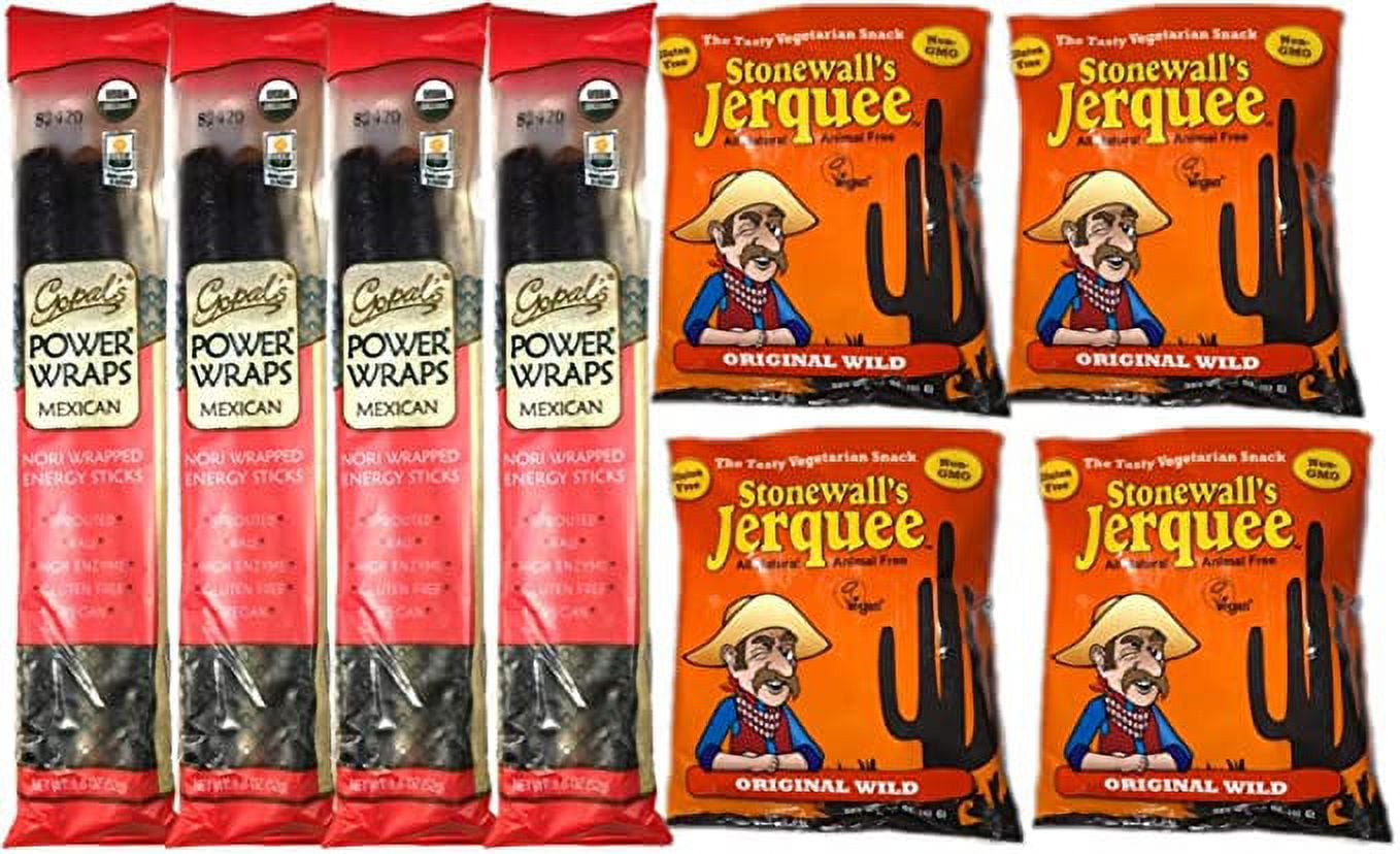 Gopal's Power Wraps Mexican and Stonewall's Original Wild Vegan Jerky 8 ...