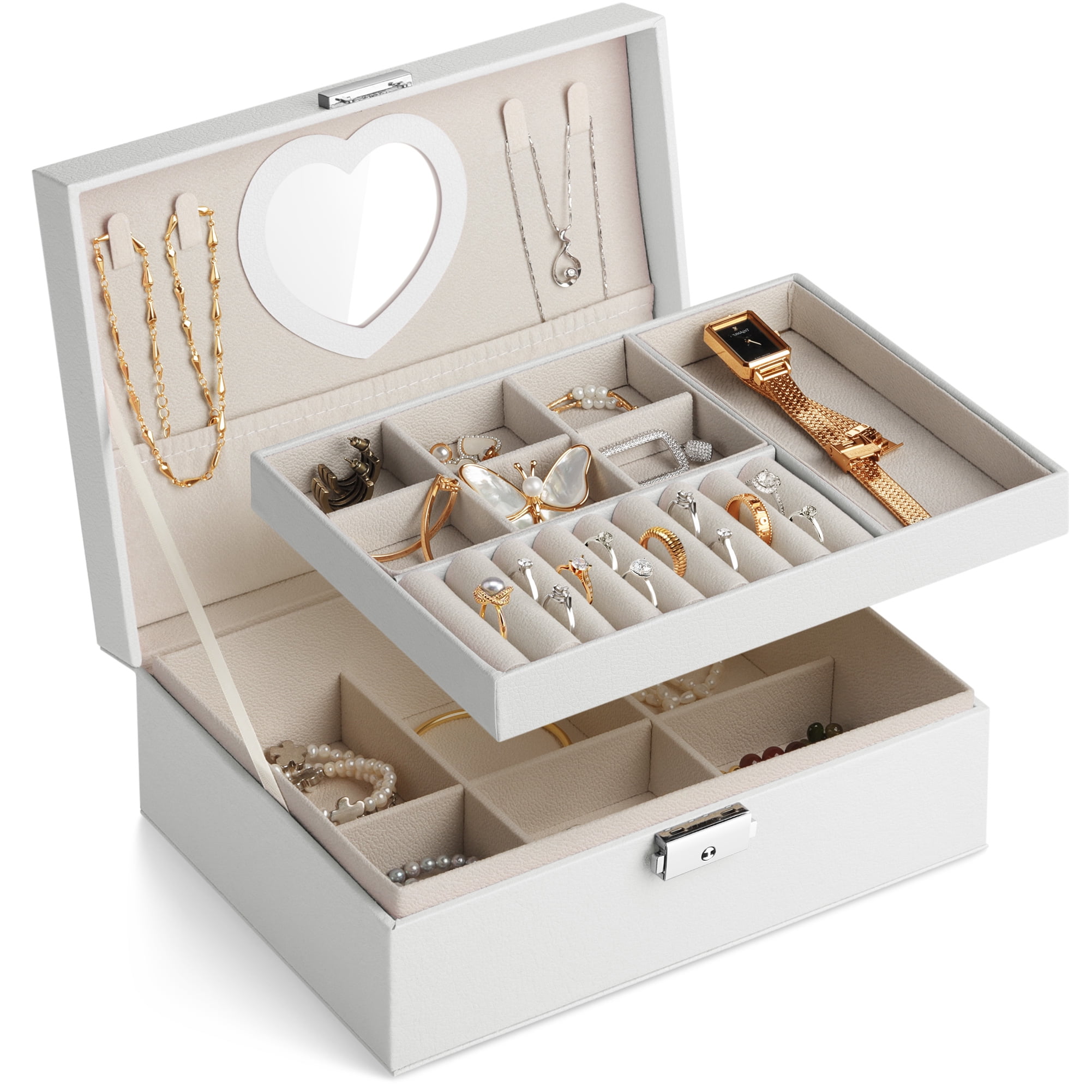 Gopink Lockable Jewelry Boxes Mirror for Women, 9.06 x 6.69 x 3.54 ...