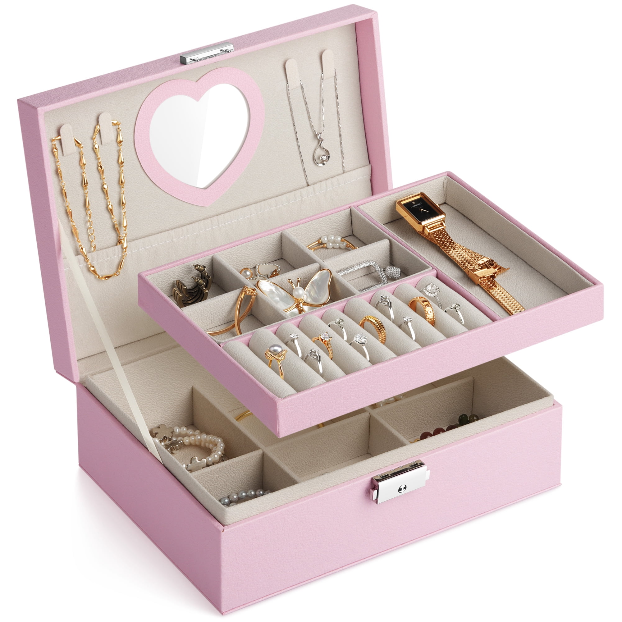 Gopink Lockable Rectangle Jewelry Box, Leather, 9.06" x 6.69" x 3.54 ...