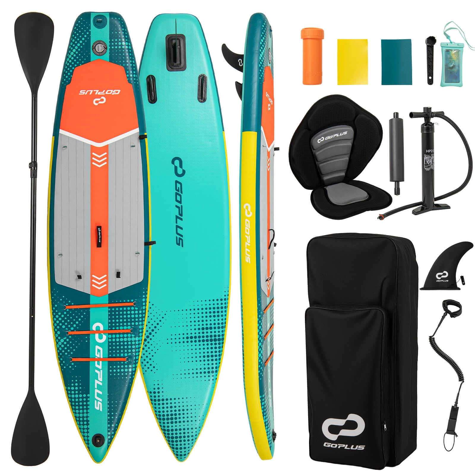Goplus 11' Inflatable Stand Up Paddle Board for Adults with Kayak Seat Leash Hand Pump,Turquoise ...