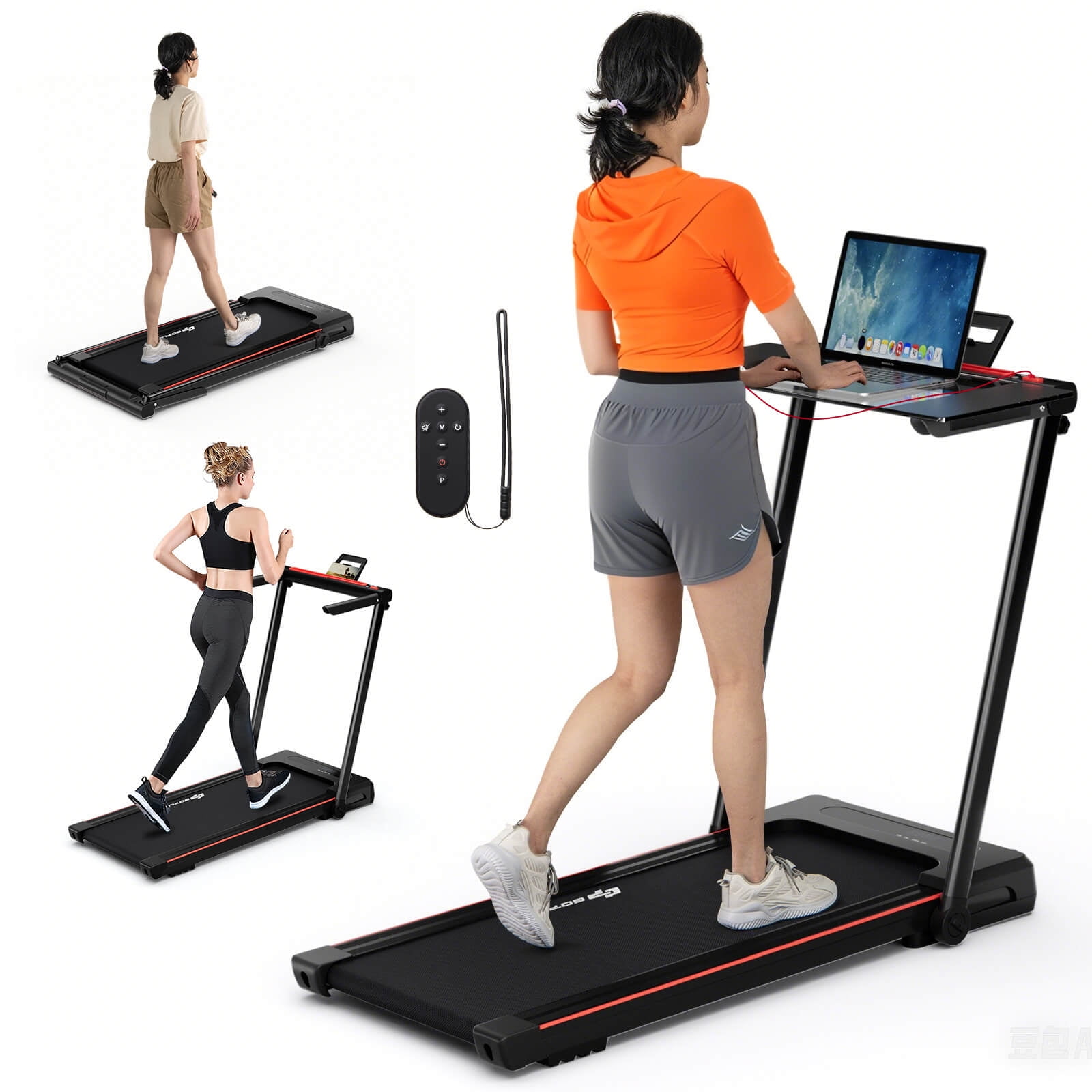 Goplus 2.25HP Personal Walk Treadmill, 3-in-1 Folding Design with Table ...