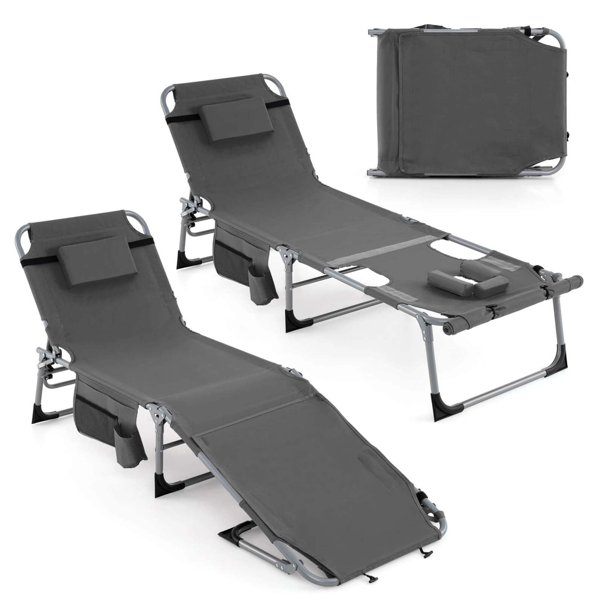 Goplus 2 PCS Outdoor Folding Chaise 5-Position Lounge Chair with ...