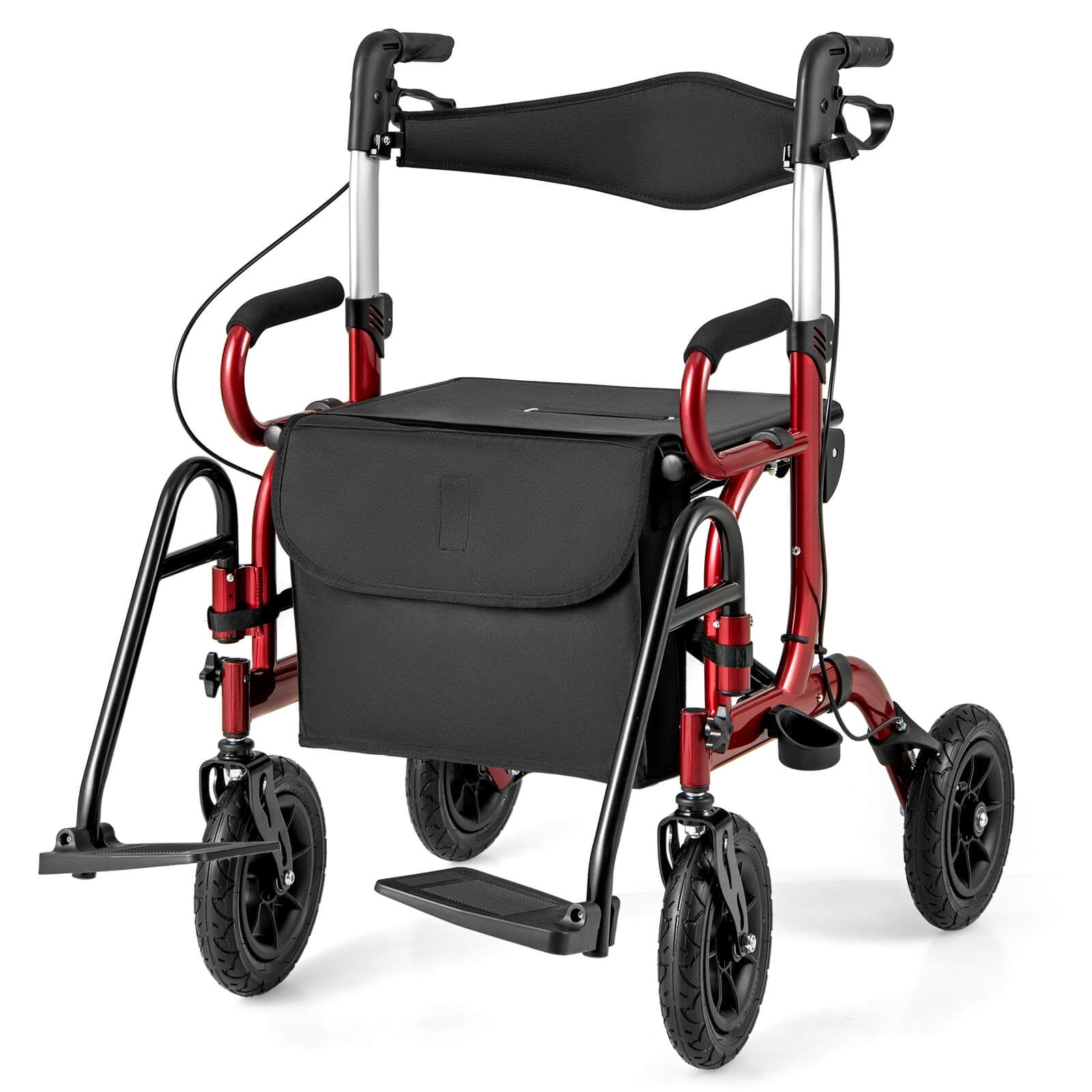 Goplus 2-in-1 Rollator Walker for Seniors with Seat 9" Pneumatic Tires ...