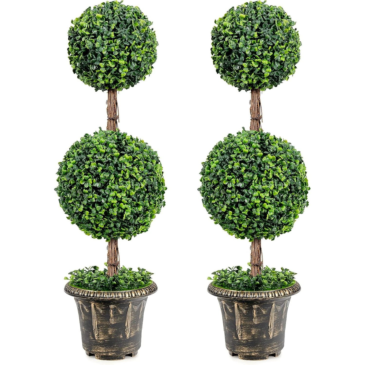 Goplus 3 Ft 2 Pack Artificial Boxwood Topiary Tree, Fake Greenery ...