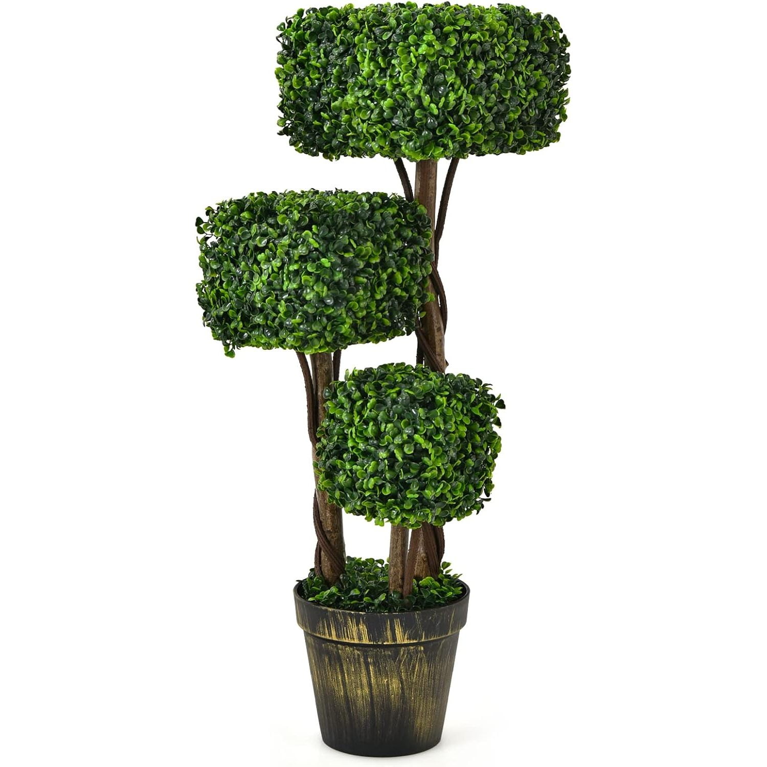 Goplus 36” Artificial Triple Square Shaped Boxwood Topiary Tree W ...
