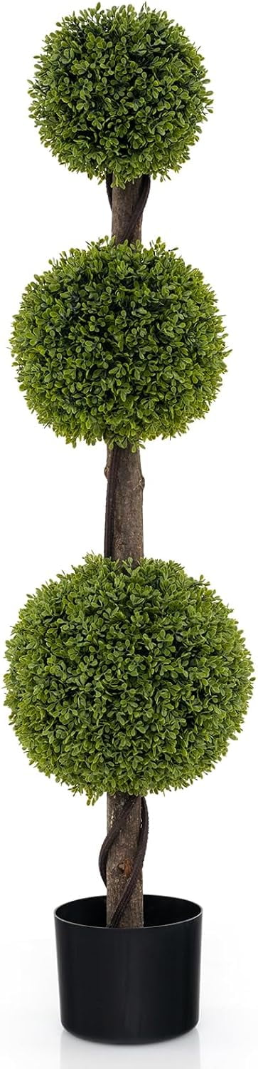 Goplus 4ft Artificial Boxwood Topiary Ball Tree, Faux Potted Cypress ...