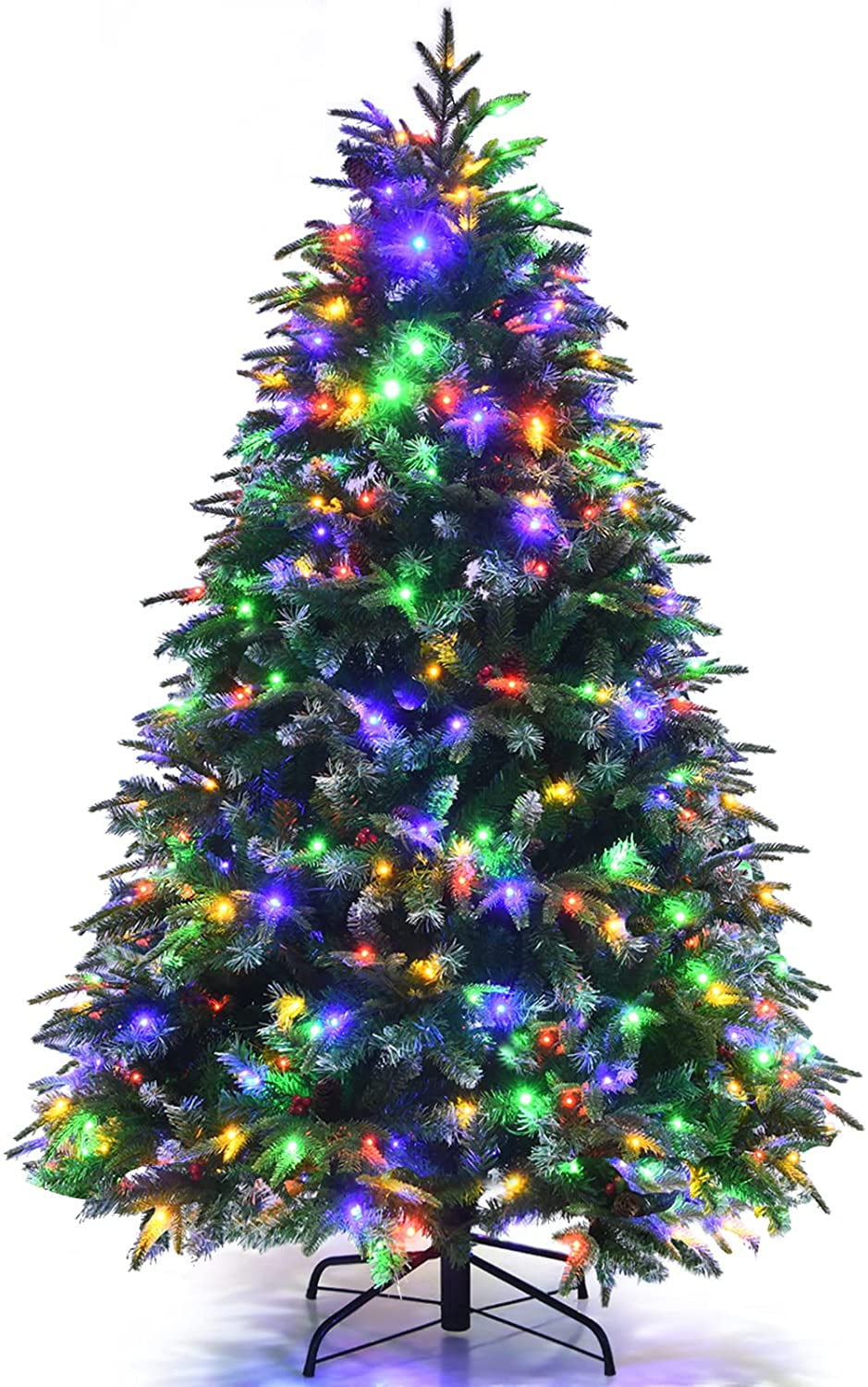 Goplus 5FT Pre-Lit Artificial Christmas Tree, Hinged Realistic Snowy ...