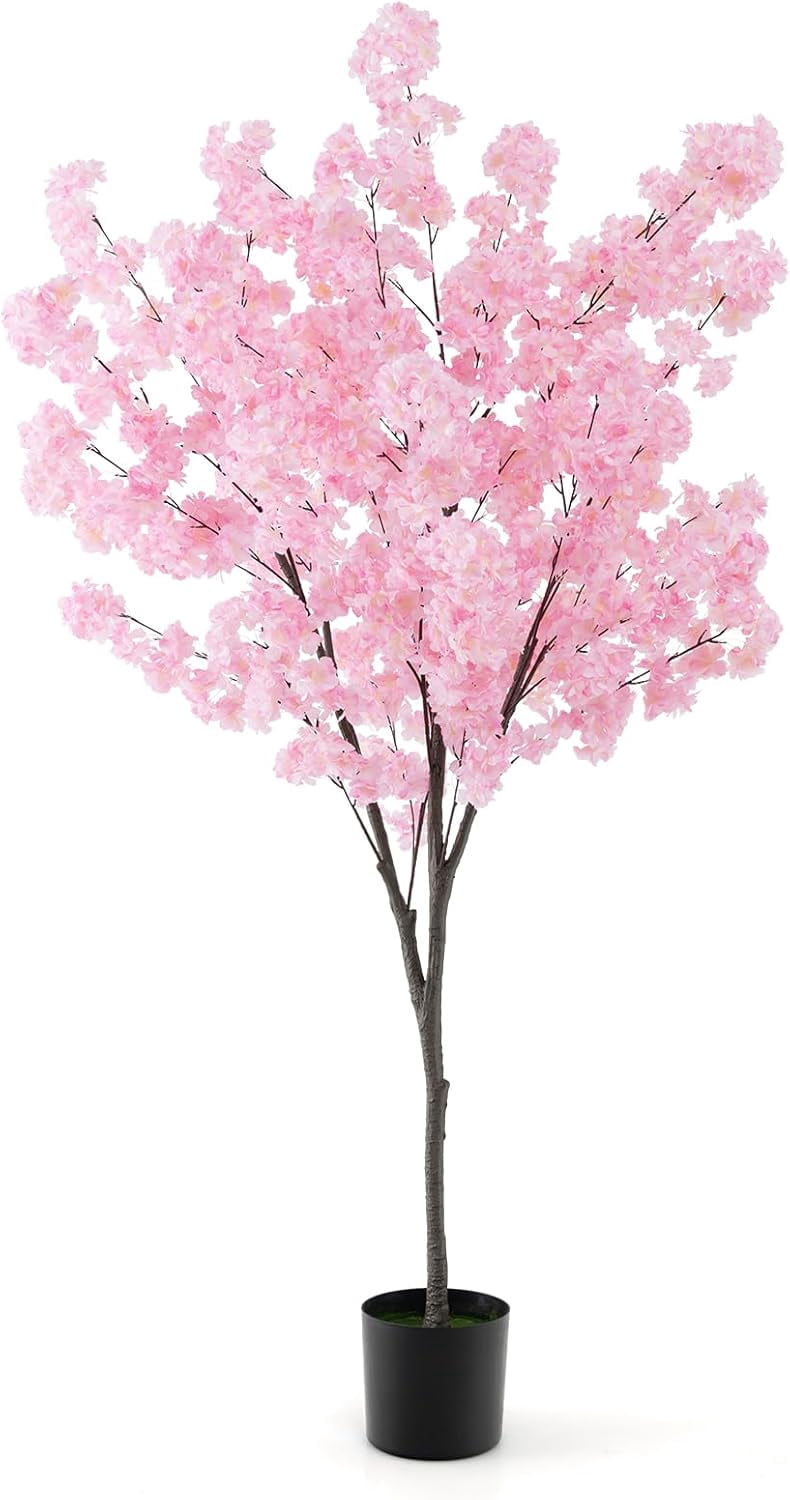 Goplus 6.5FT Artificial Cherry Blossom Tree, Pink Fake Flower Tree ...