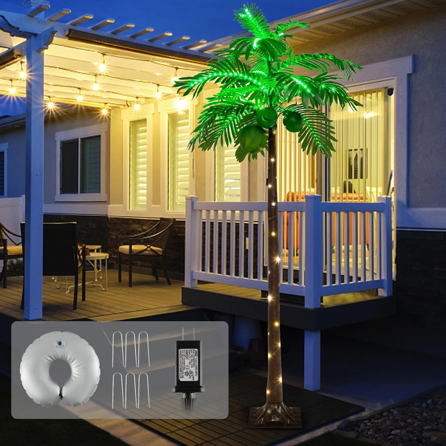 Goplus 6FT Artificial Lighted Palm Tree, Outdoor Light Up Tropical Palm ...