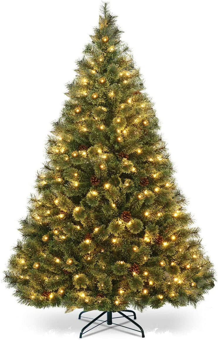 Goplus 6FT Prelit Christmas Tree, Flowering Hinged Artificial Pine Full ...