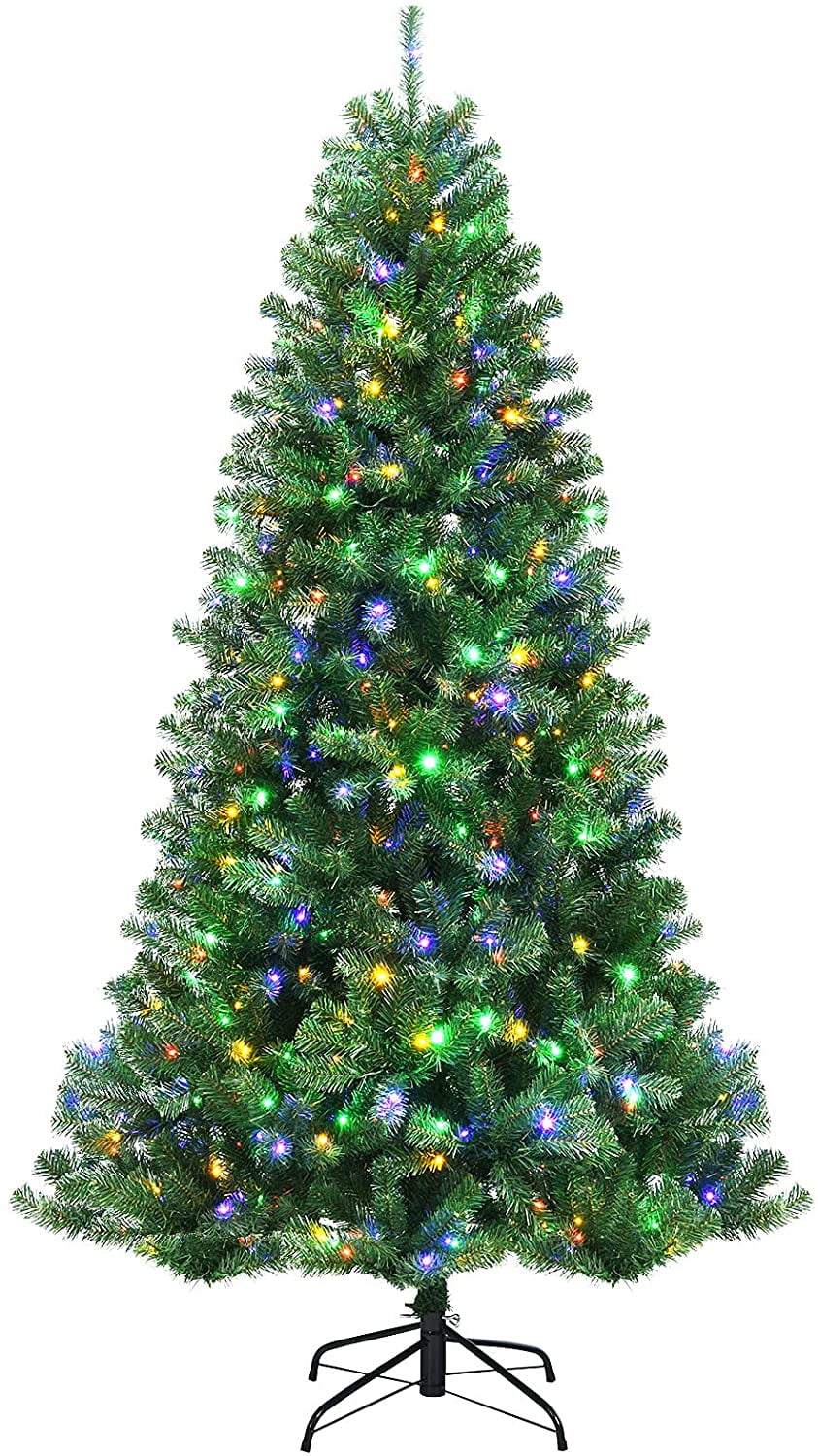 Goplus 6ft Pre-lit Artificial Christmas Tree, Hinged Remote Control Xmas Tree w/ 9 Lighting ...