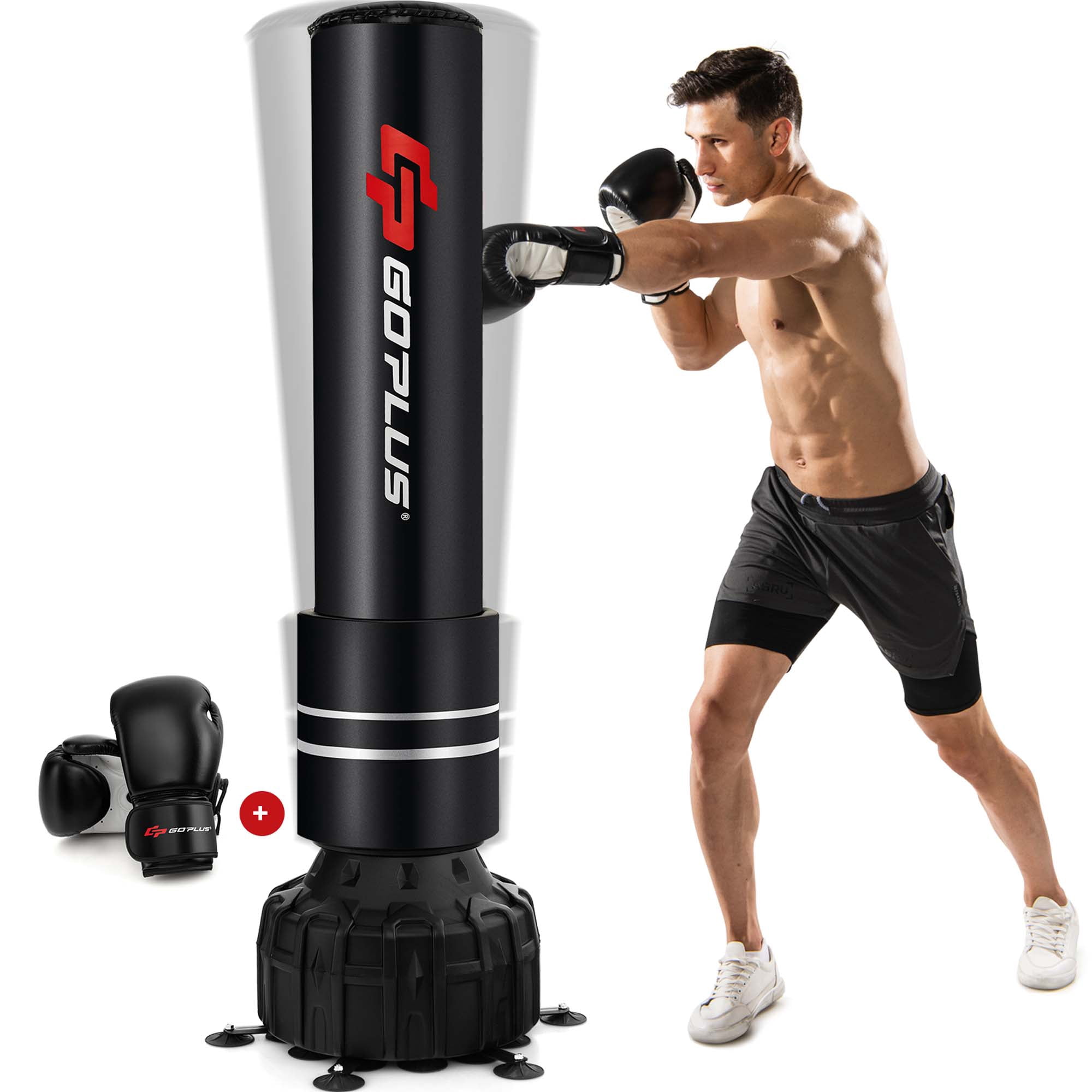 Goplus 71" Freestanding Punching Bag with 25 Suction Cups Gloves 182 ...