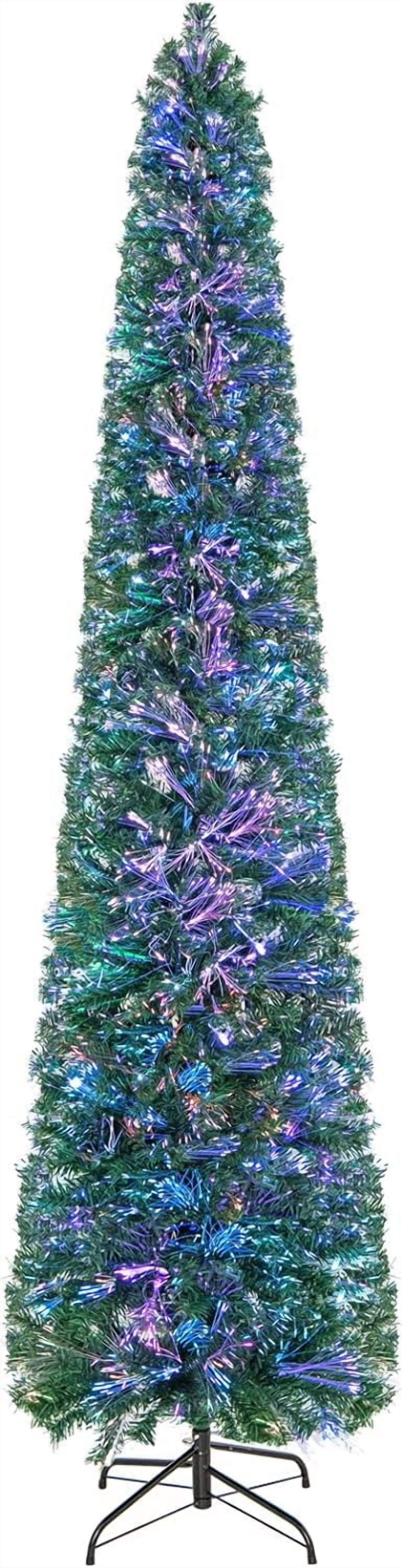 Goplus 8ft Fiber Optic Pencil Christmas Tree, Pre-Lit Artificial Slim ...