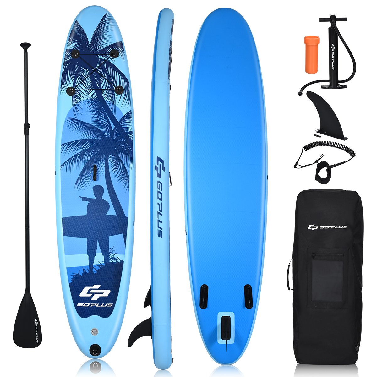 Famistar 12' Inflatable Stand Up Paddle Board SUP w/ 3 Fins, Adjustable ...