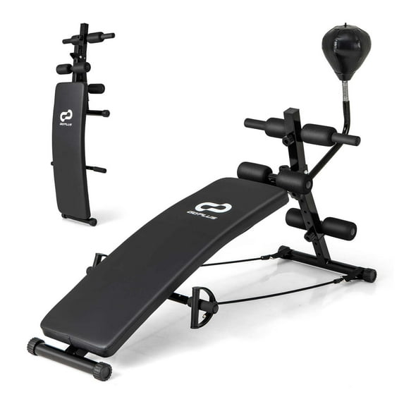 Goplus Adjustable Decline Sit-Up Bench for Home Gym with Speed Ball and ...