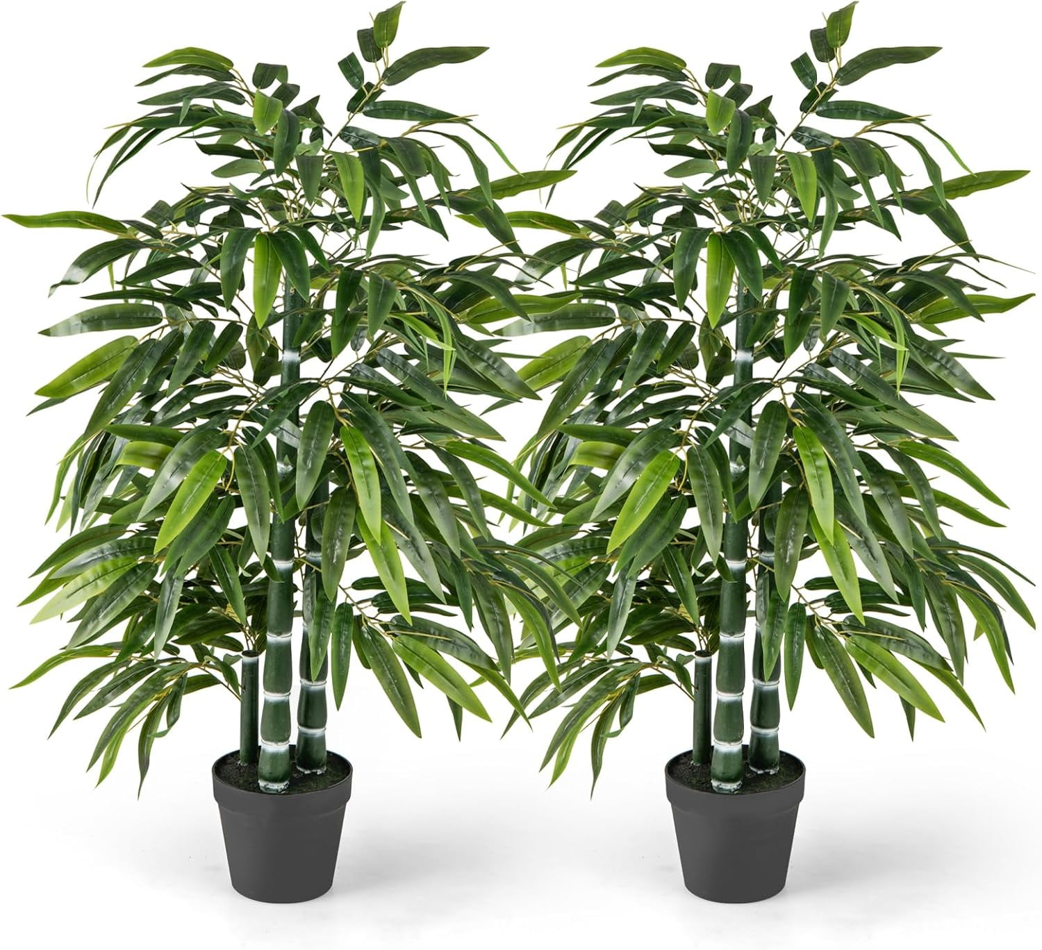 Goplus Artificial Bamboo Tree, 50" Tall Set of 2 Fake Bamboo with 3 PE ...