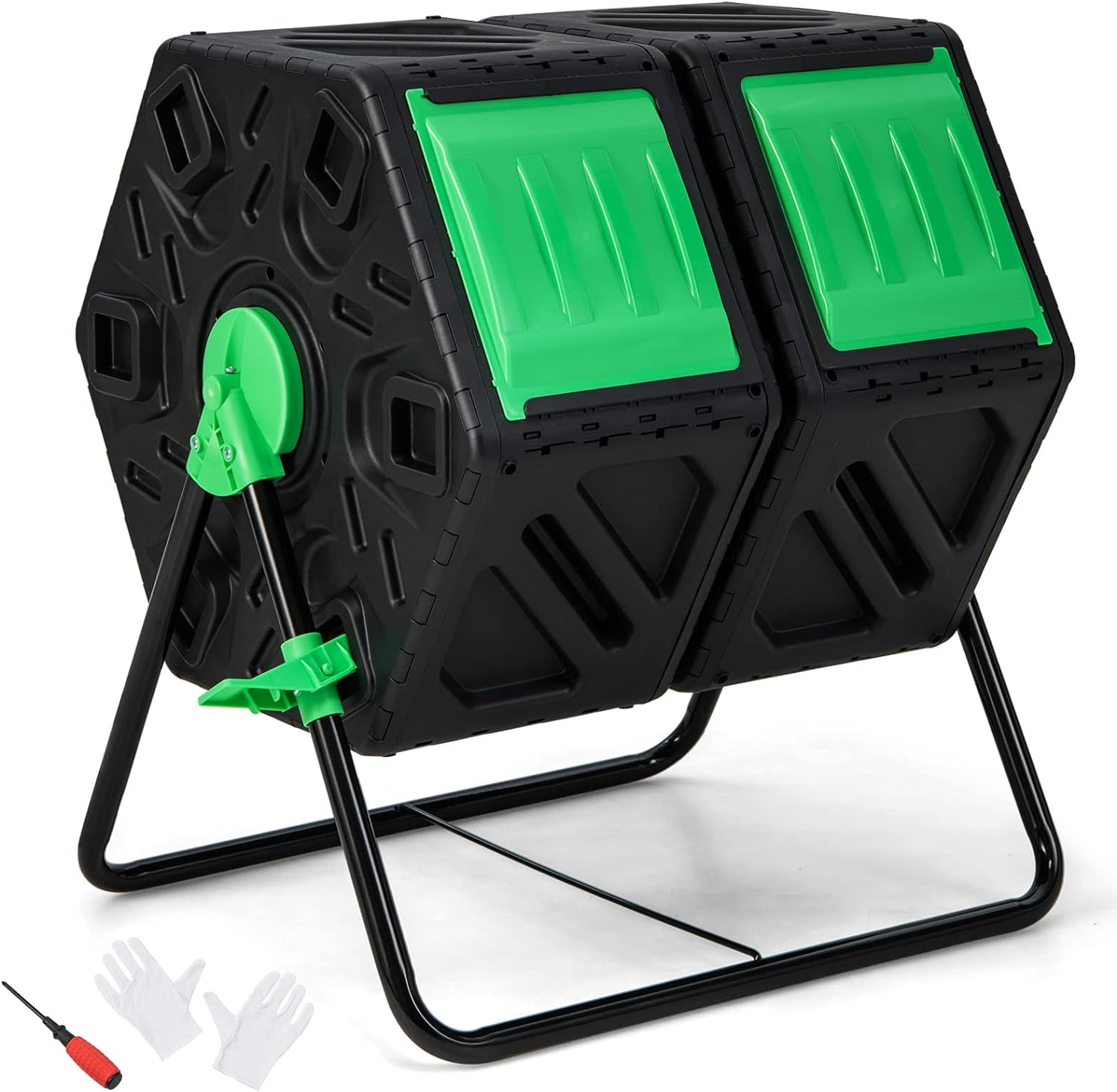 Goplus Compost Bin, Dual Chamber 34.5 Gal Compost Tumbler with 2 ...