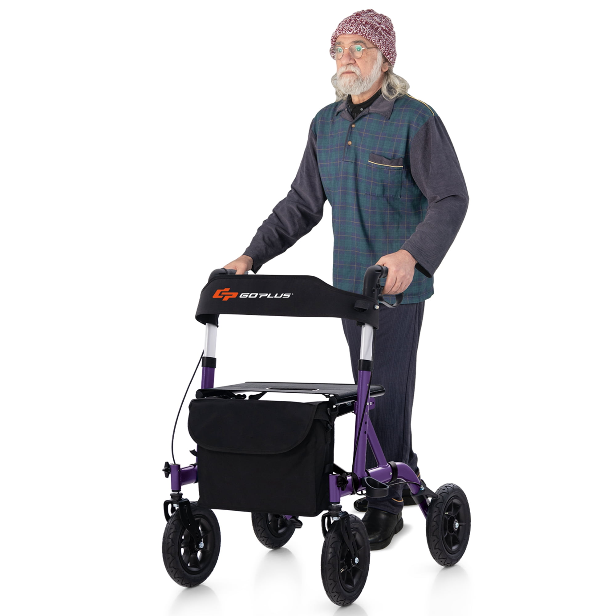 Goplus Foldable Height Adjustable Rollator Walker with Seat, Storage ...