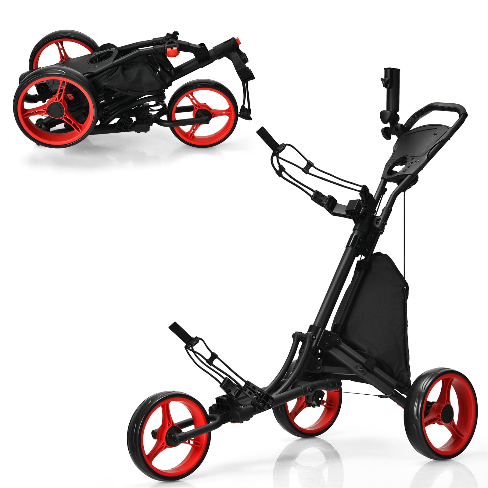 Goplus Folding Golf Pull Hand Caddy with 3 Wheels, Bag, Scoreboard ...