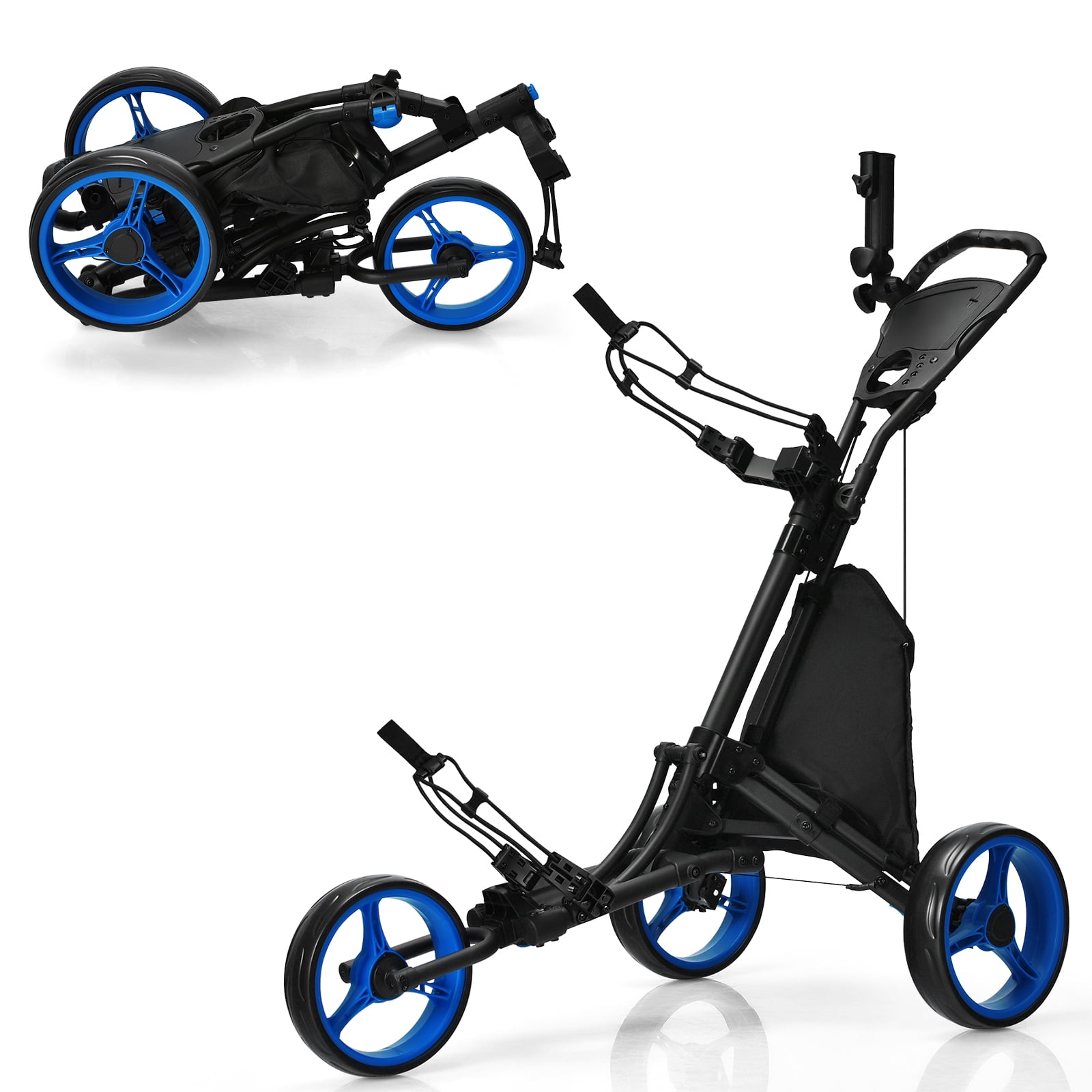 Goplus Folding Golf Push Cart, 3-Wheel Walking Pull Hand Trolley Caddy ...