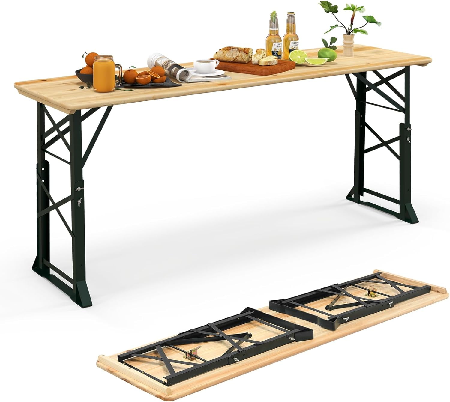Goplus Folding Picnic Beer Table, 66.5” Outdoor Camping Table with ...