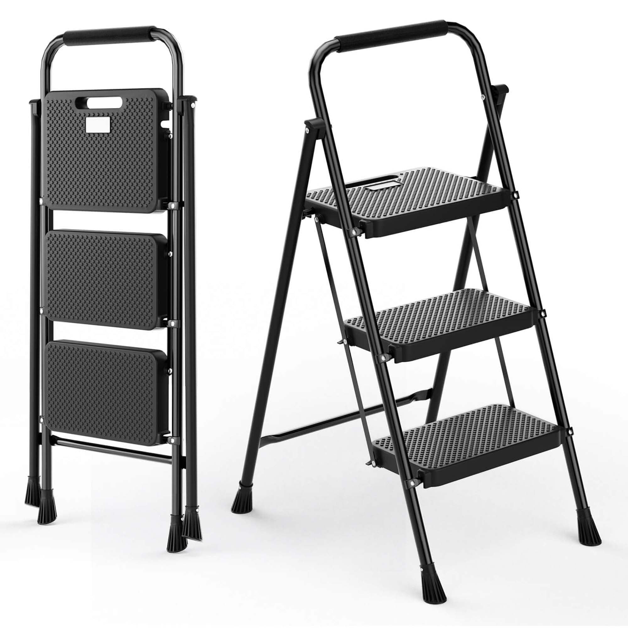 Goplus Folding Step Ladder Portable 3 Step Ladder with Safety Handrails ...