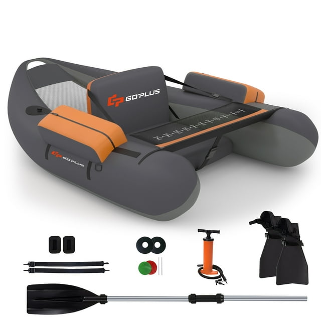 Goplus Inflatable Fishing Float Tube w/Pump & Storage Pockets & Fish ...