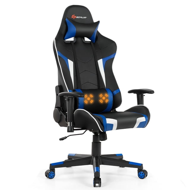 Goplus Ergonomic Massage Gaming Chair with Headrest & Dual Lumbar ...
