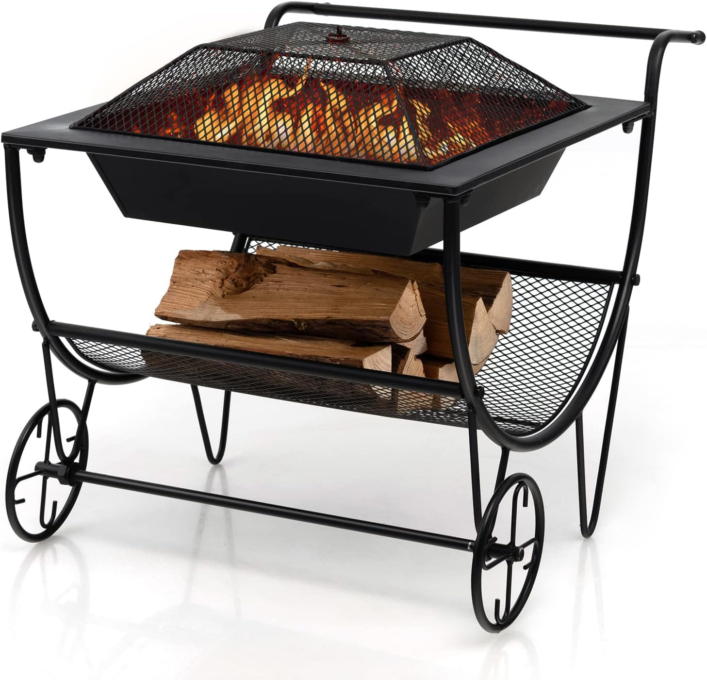 Goplus Outdoor Fire Pit with Wheels, 21.5 Small Bonfire Pit, Wood ...