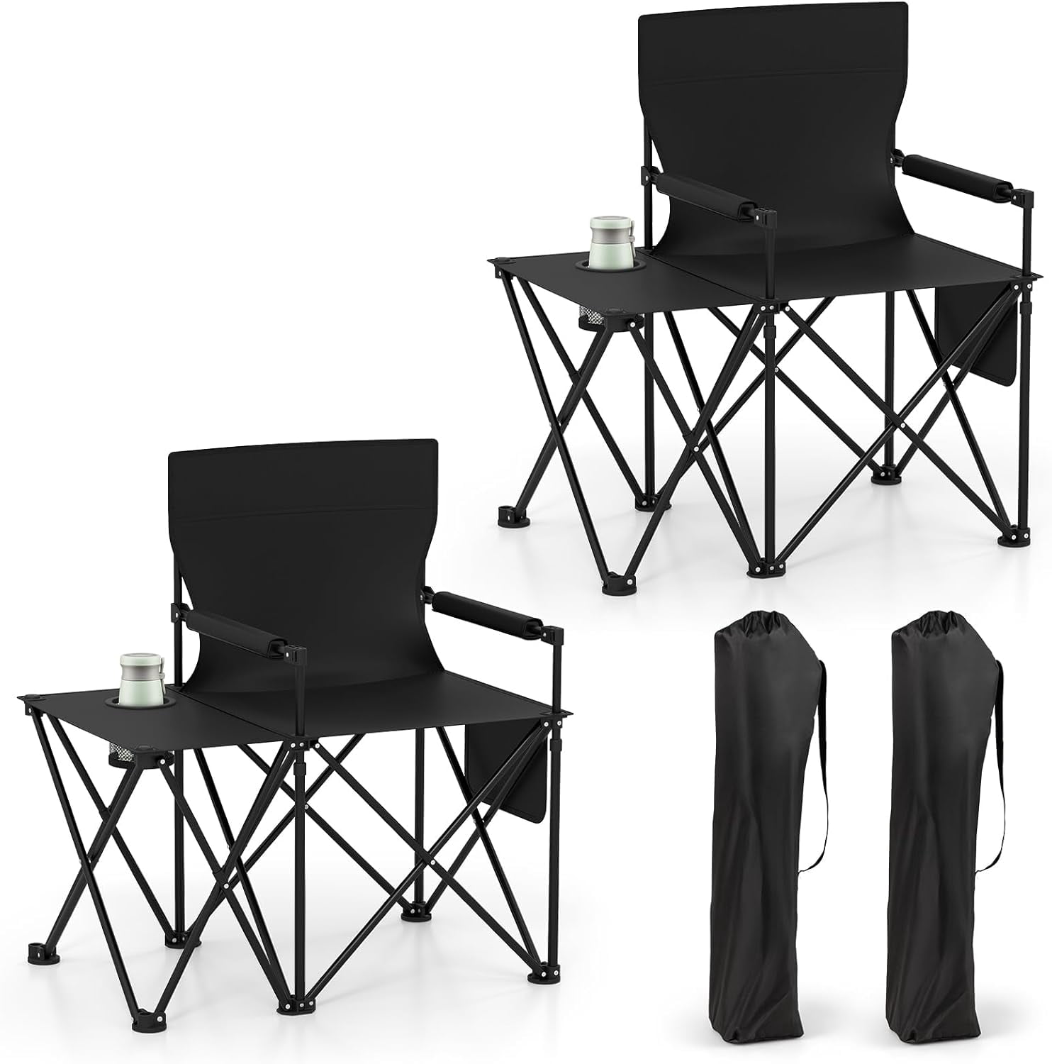 Goplus Oversized Camping Chair with Side Table, Folding Heavy-Duty ...