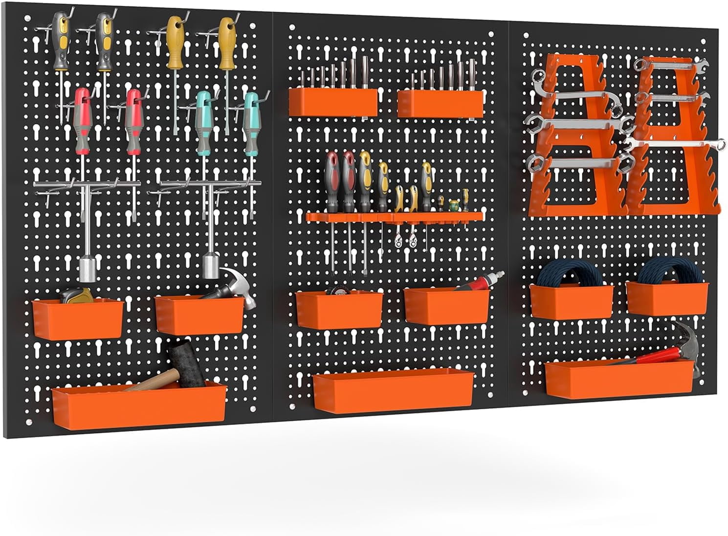 Goplus Pegboard Wall Organizer, 9-Bin Parts Rack Organizer w/Hammer ...