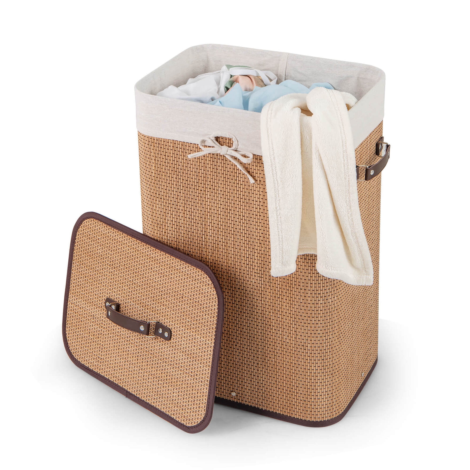 Goplus Rectangle Bamboo Hamper Laundry Basket Washing Cloth Bin Lid ...