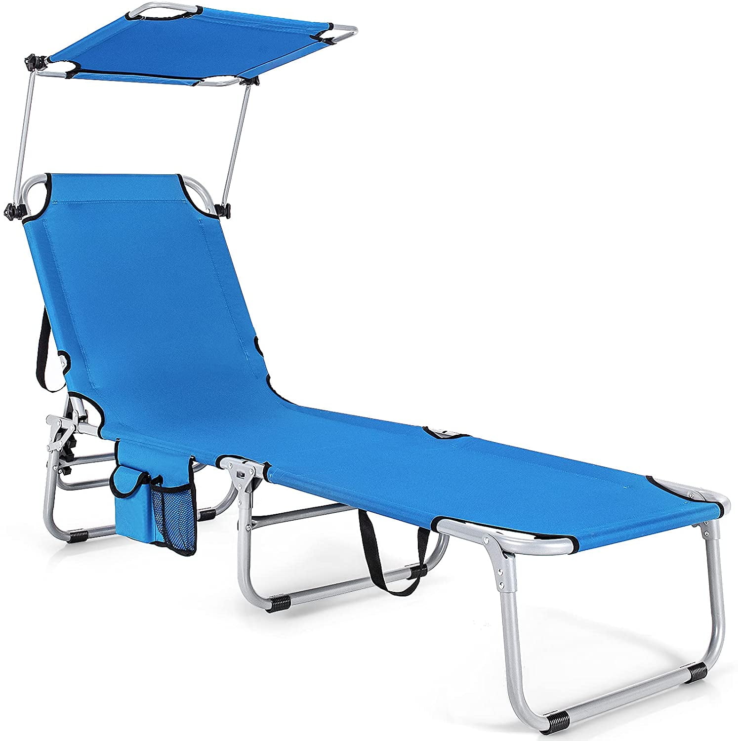 Goplus Tanning Chair, Foldable Beach Lounge Chair with 360°Canopy Sun ...