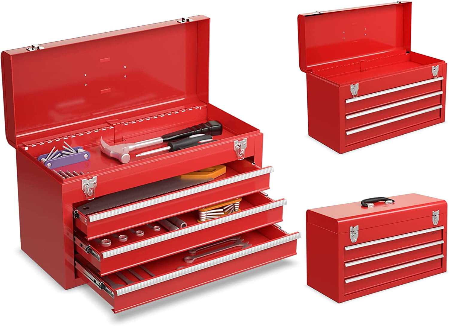 Goplus Tool Box, Portable 20” Tool Boxes with 3 Drawers, Top Tool Tray ...