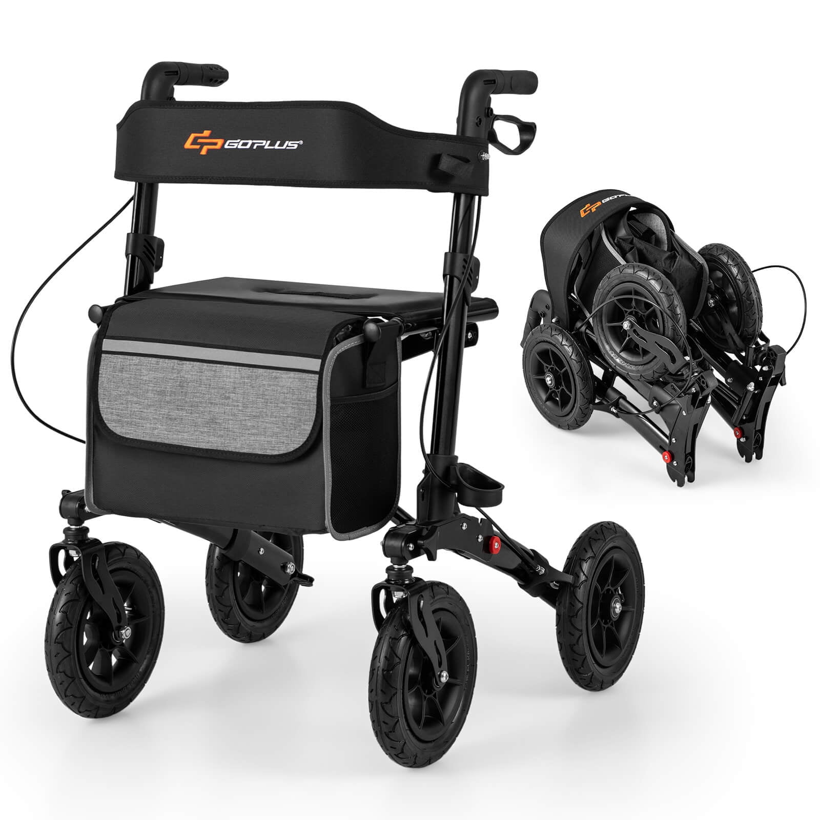 Goplus Walker for Seniors Folding Rollator Walker with 9" Pneumatic ...