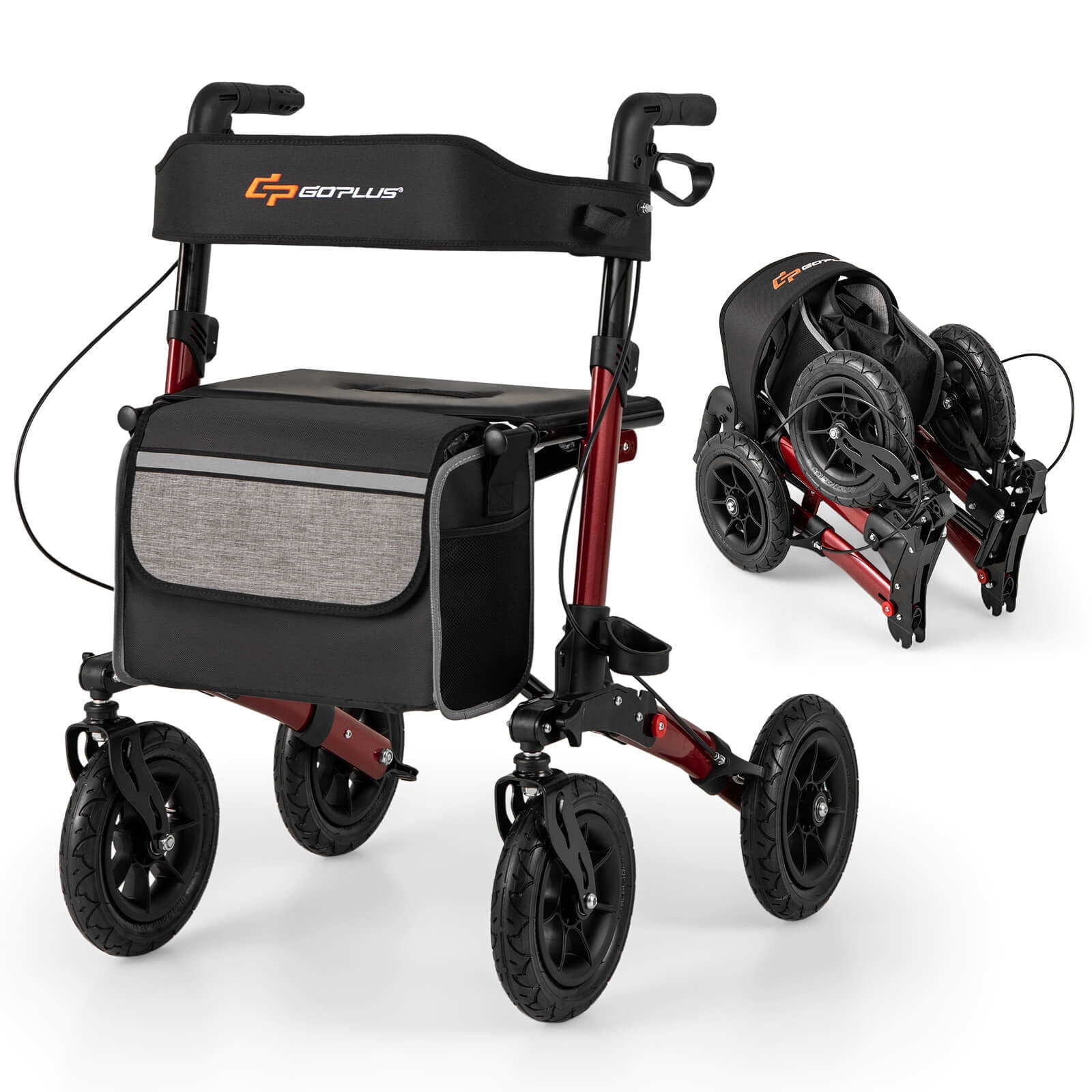 Goplus Walker for Seniors Folding Rollator Walker with 9" Pneumatic ...