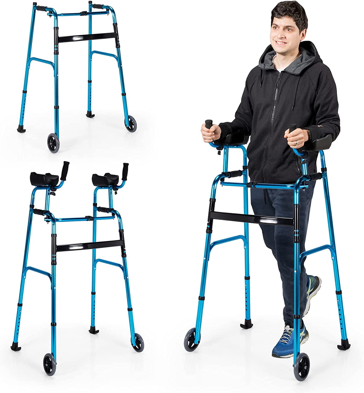 Goplus Walkers for Seniors, Foldable Standard Walker with 5’’ Wheels ...