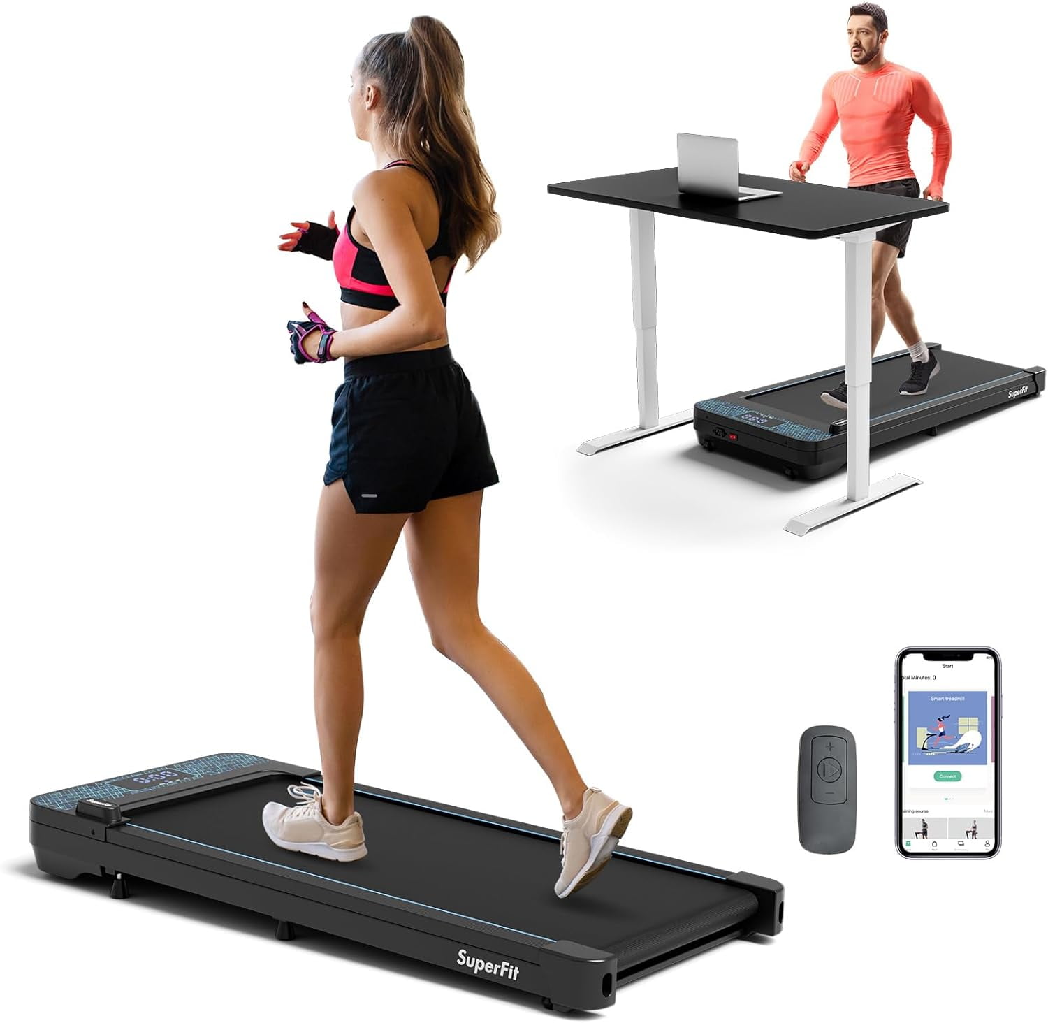 Goplus Walking Pad, 300 LBS Capacity Under Desk Treadmill with Remote ...