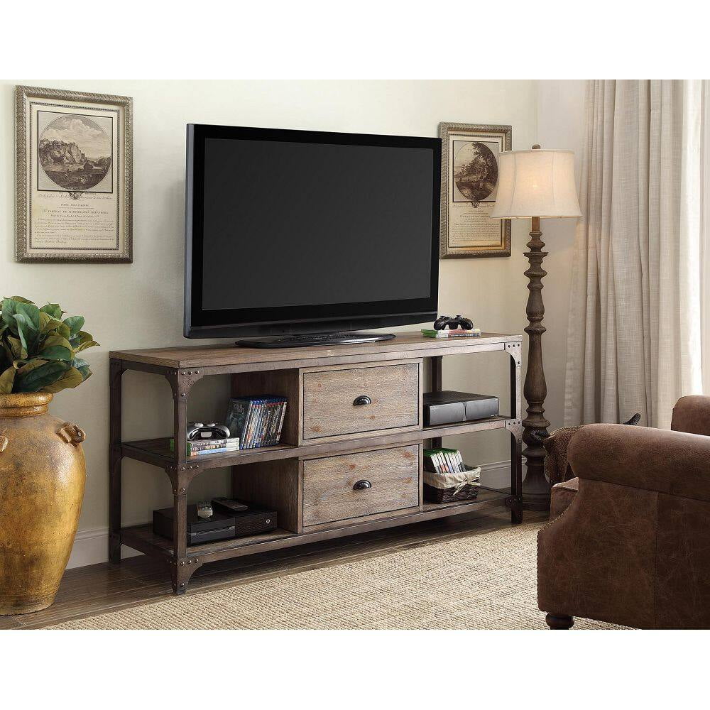Gorden Wooden TV Stand for 55 Inch TVs, Weathered Oak and Antique ...