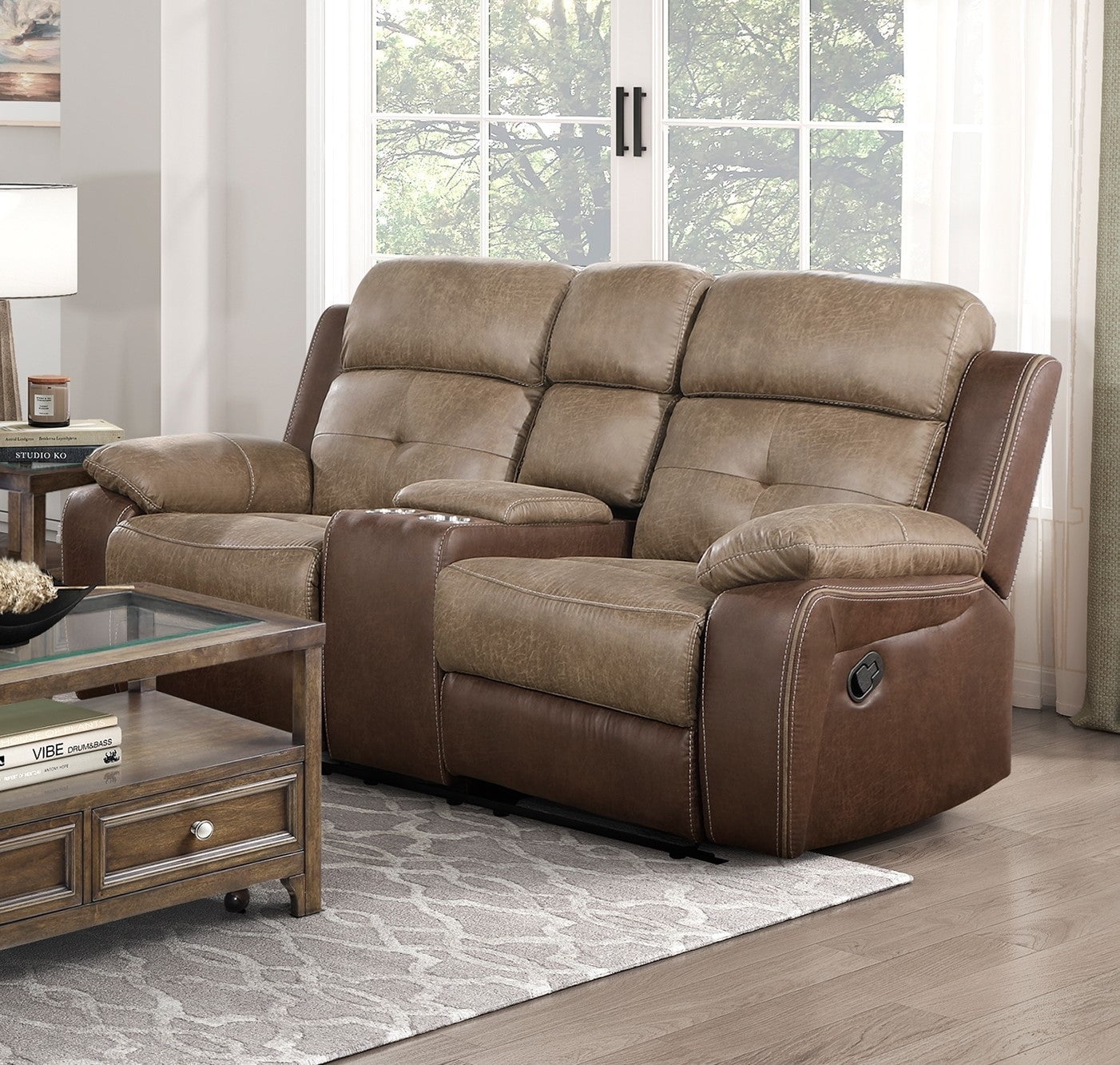 Gordon Dual Glider Reclining Loveseat with Center Console Plush Arms ...