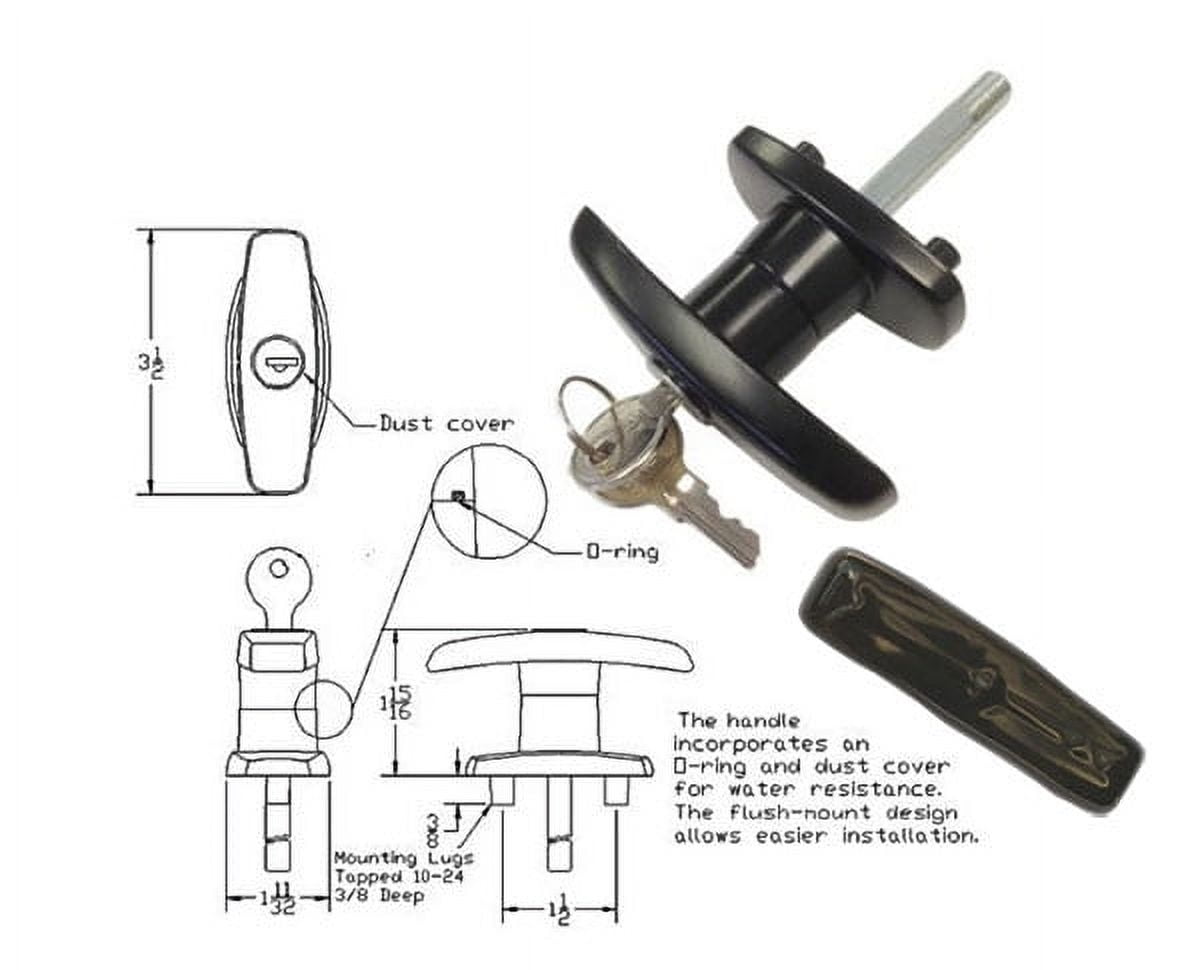 Gordon Glass® Truck Cap T-Handle for Statewide Cap Doors with Dust ...