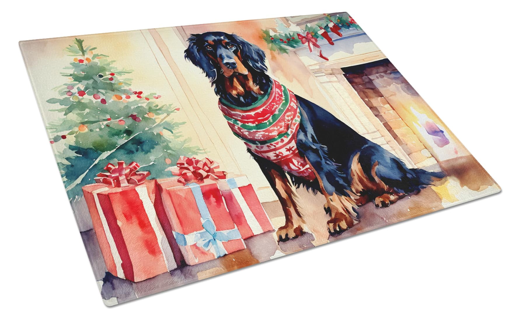 Gordon Setter Cozy Christmas Glass Cutting Board Large 12 in x 15 in ...